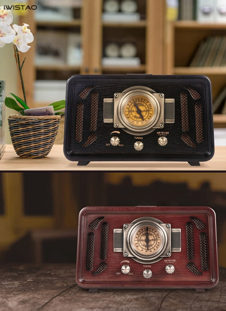 Retro Wooden HIFI Radio AM/FM 2x5W Desktop Speakers Rotary Tuning Blue ...